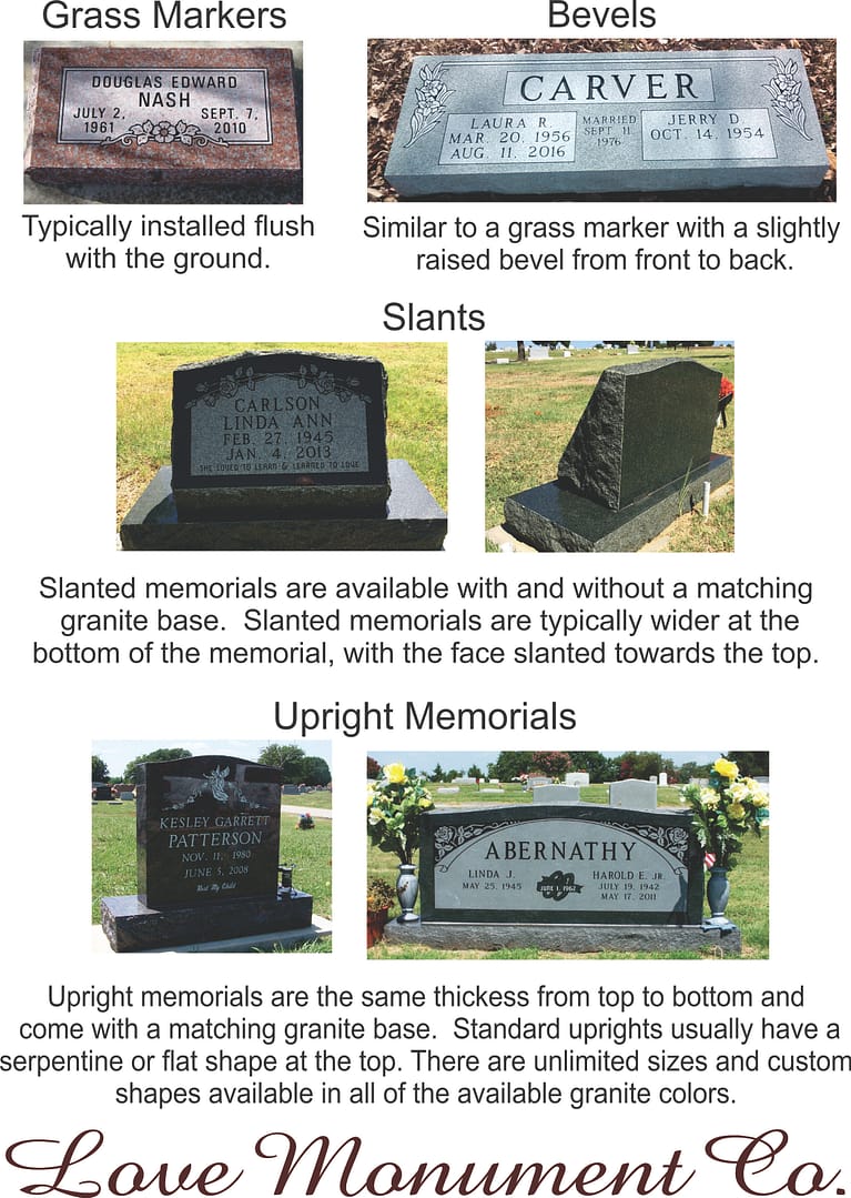 Headstone Shapes | Love Monument Co. dba Denton Monument Works